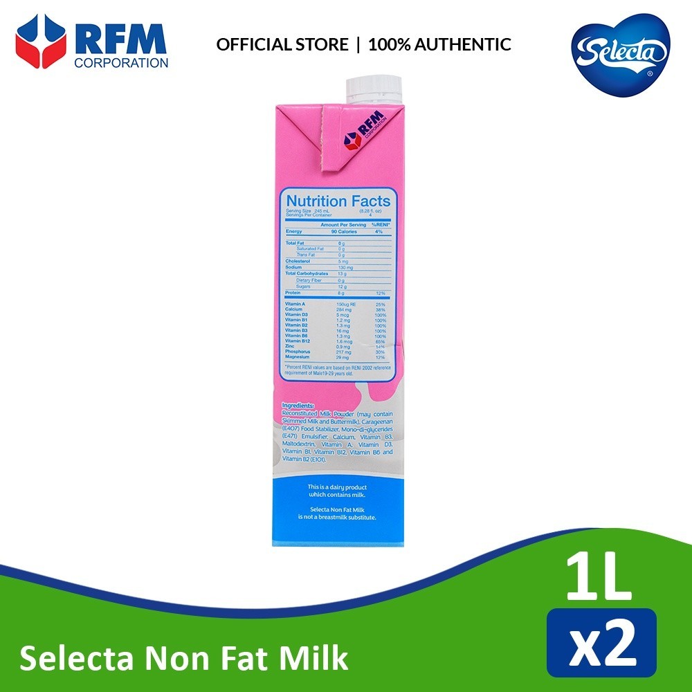 Selecta Non-Fat Milk 1L (Set of 2s) | Shopee Philippines