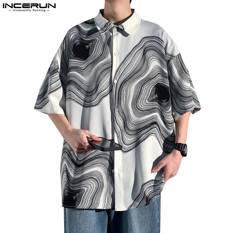 INCERUN Men's Water Ripple Shoulder Down Shirt | Shopee Philippines