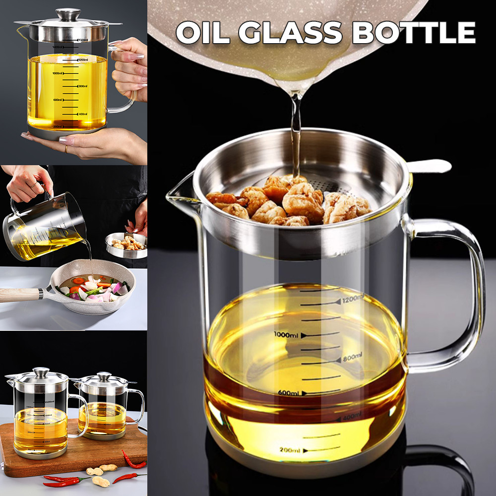 1.5L Glass Oil Strainer Cooking Oil Filter Container With Strainer ...