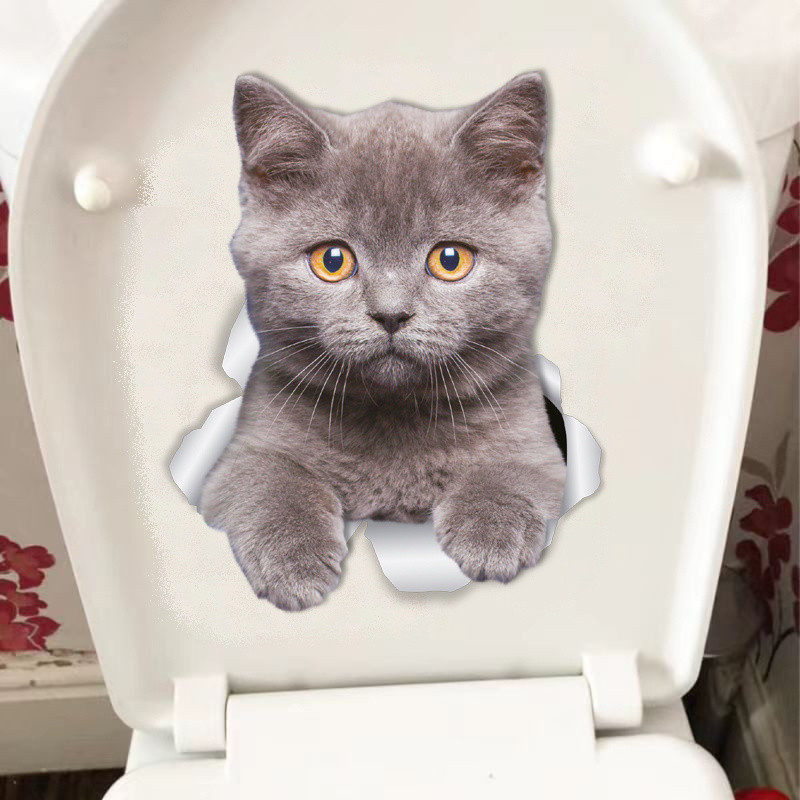 3DFunny Cute Cat Creative Toilet Stickers Cartoon Waterproof Bathroom ...