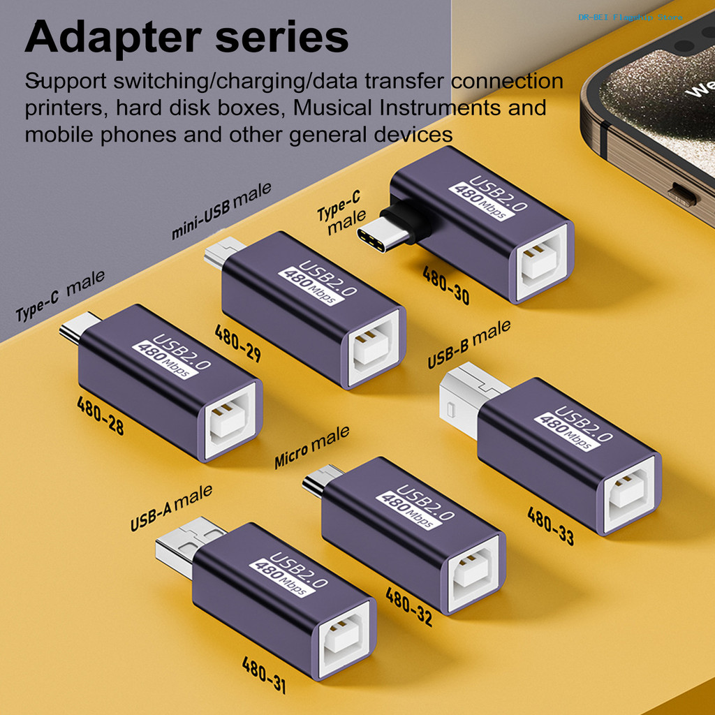 BE-Type-C/Micro/Mini USB2.0 Male to USB-B Female Adapter Phone Computer ...