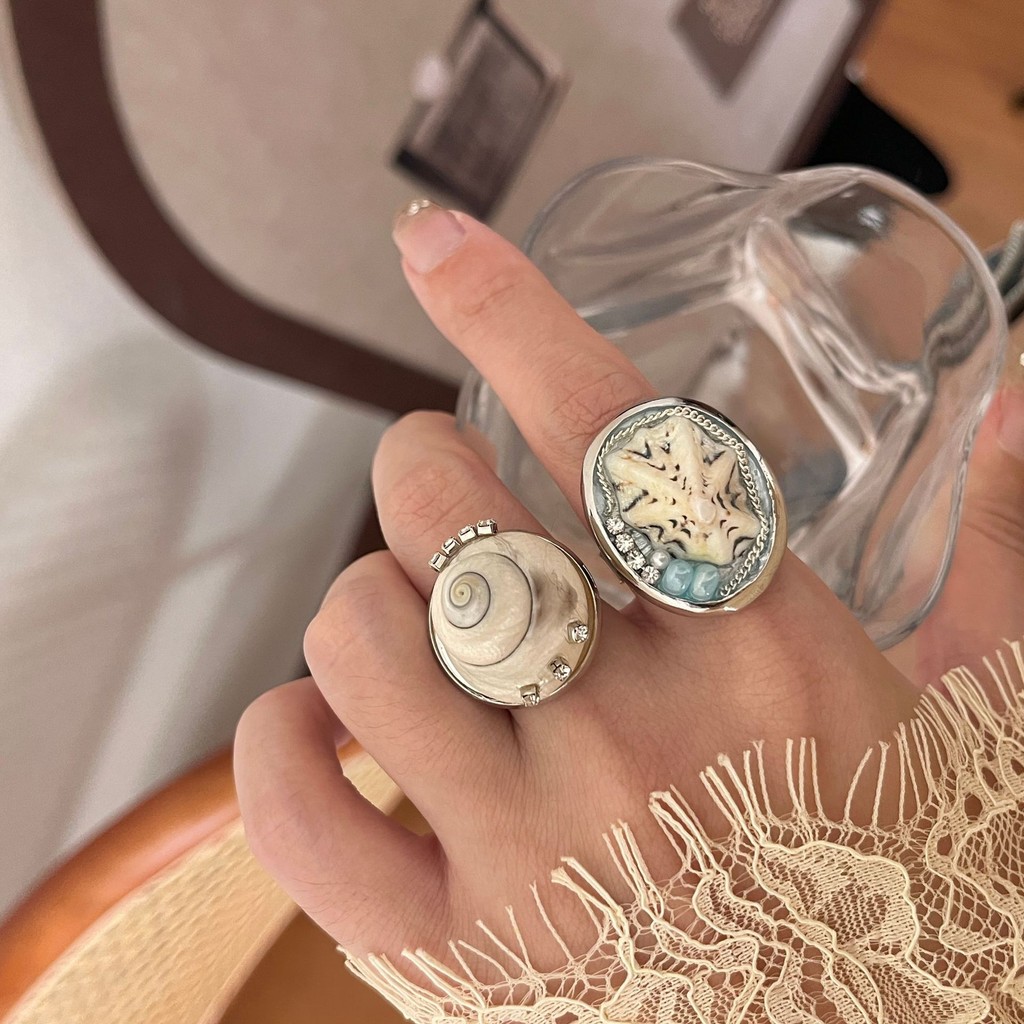 Bohemian Vacation Style Snail Shell Wide round Ring French Ins Light ...