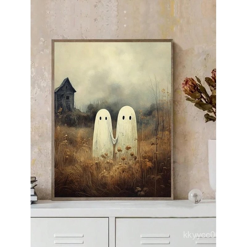 Retro Cute Ghost Companion & Reads Book Canvas Prints Monster Holds ...