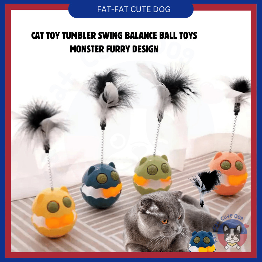 Cat Toy Tumbler Swing Ball Toys Monster Furry Design Toy Feather Tumble ...