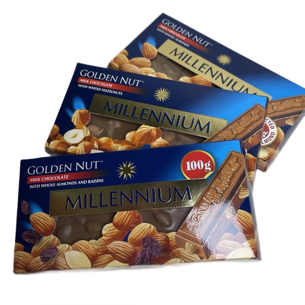 Millennium Golden Nut Milk Chocolate Bar 100g Almond, Hazelnut & almond ...