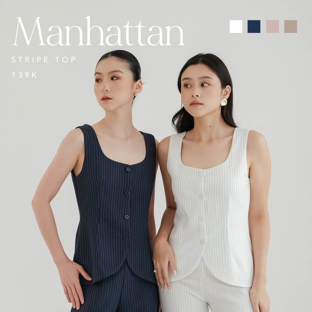 Manhattan Stripe Top -- Ocha Wear | Striped Buttons Tank Top Vest ...