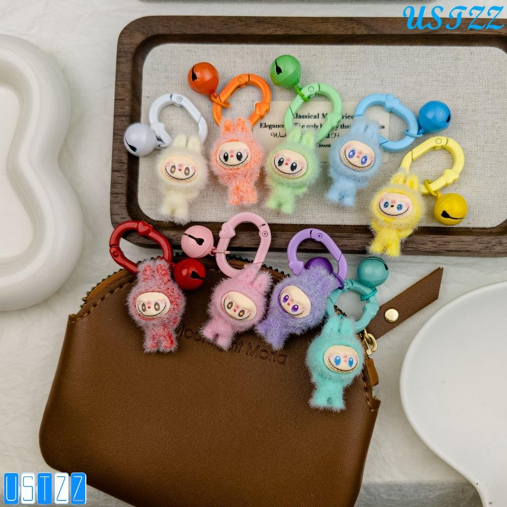 USTZZ Flocking Labubu Keychain, Cartoon Fluffy Plush PVC Doll Key Ring ...