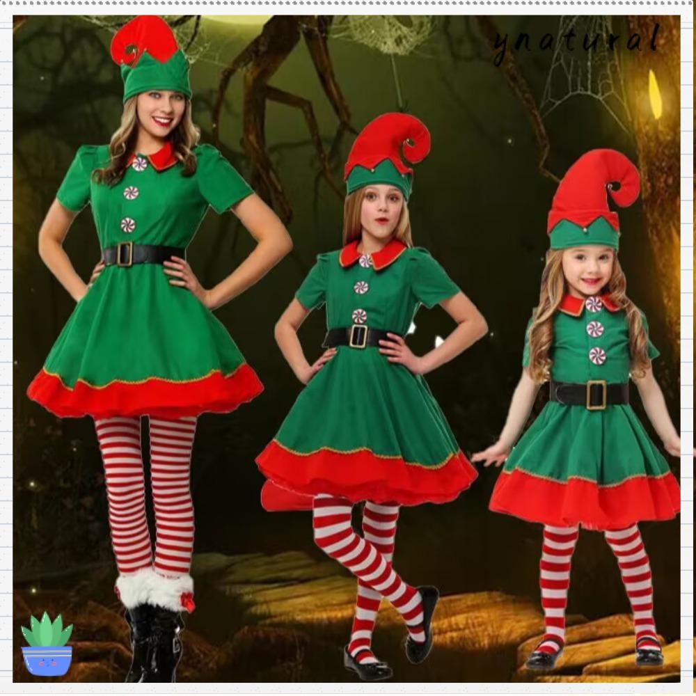 YNATURAL Christmas Elf Costume, Green Kid Adult Family Matching Outfits ...