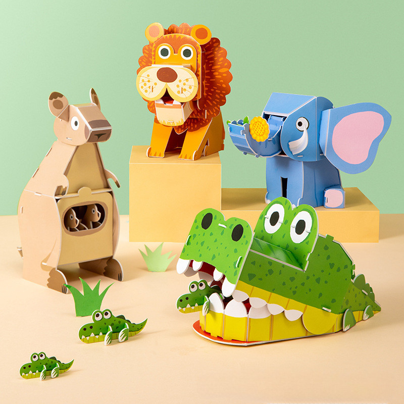 3D assembly three-dimensional puzzles, handmade DIY animals, cardboard ...