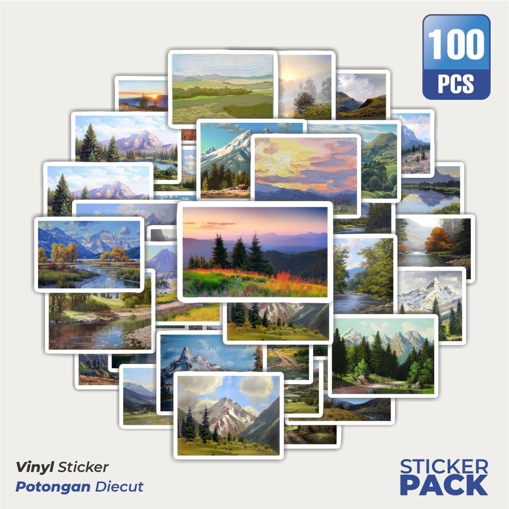 Vinyl Stickers INS Landscape Oil Painting Waterproof Aesthetic Stickers ...