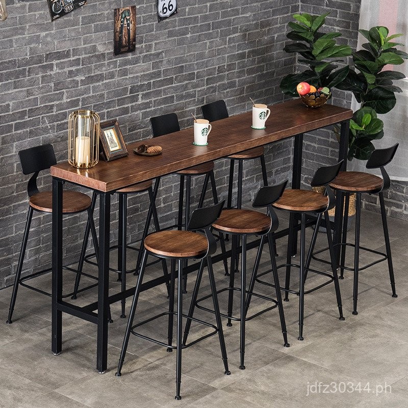 Solid Wood Wall-Mounted Bar loft Iron Art Retro Simple Bar Table Long ...
