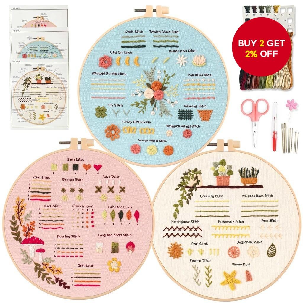 3 Embroidery kit for Beginners, Embroidery Starter Kits to Learn 30 ...