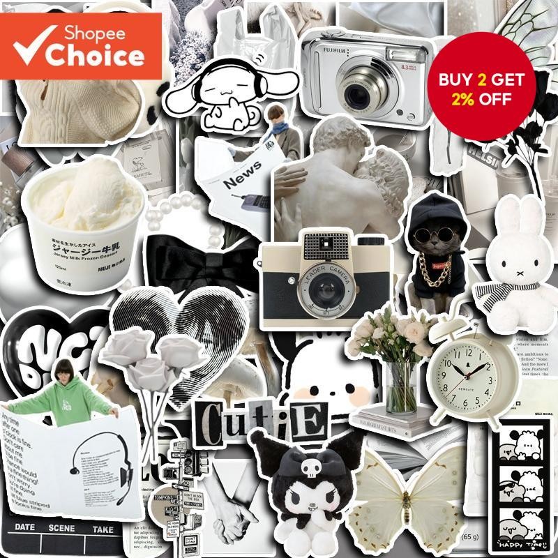 50pcs Black and White Aesthetic Stickers – Minimalist INS Style ...