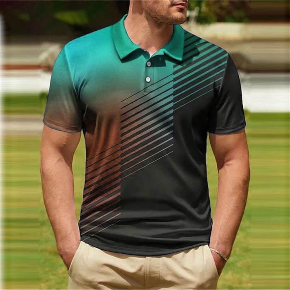 Men's Polo Shirt Golf Shirt Gradient Pattern Printed Geometric Folding ...