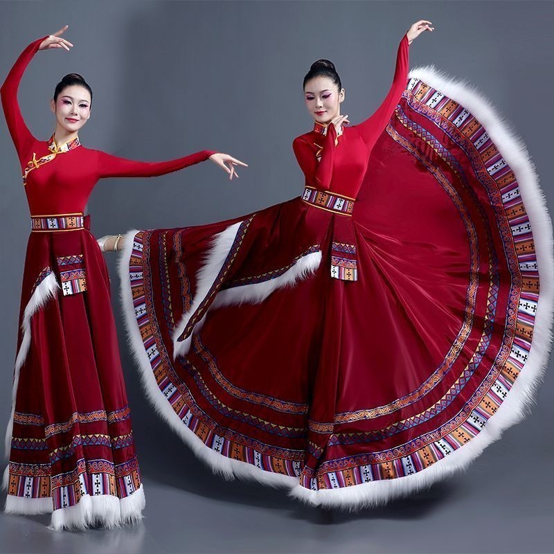 Tibetan Dance Costume Whole Set Skirt Art Exam Student Practice Costume Tibetan Dance Costume ...