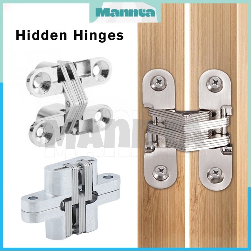 1 Pair Stainless Steel Concealed Cross Hinge Hidden Hinges for Cabinet ...