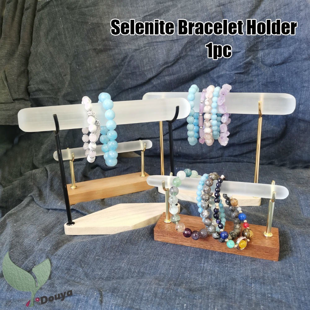 Selenite Bracelet Holder with wooden base, Detachable Racks Jewelry ...