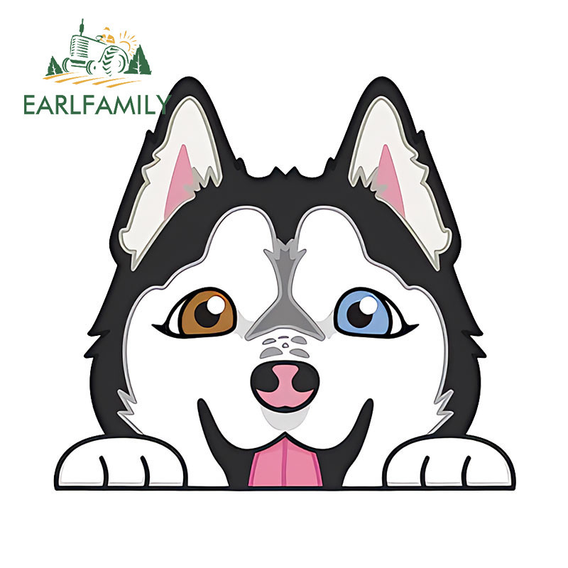 EARLFAMILY 13cm Siberian Husky Dog Furry Peek Car Sticker Waterproof ...