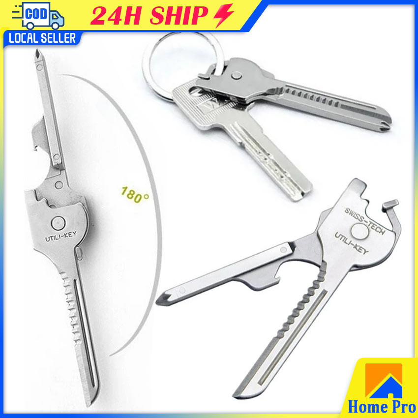 EDC Multi Tool 6 in 1 Stainless Steel Utili-Key Key Ring Chain Pendant ...