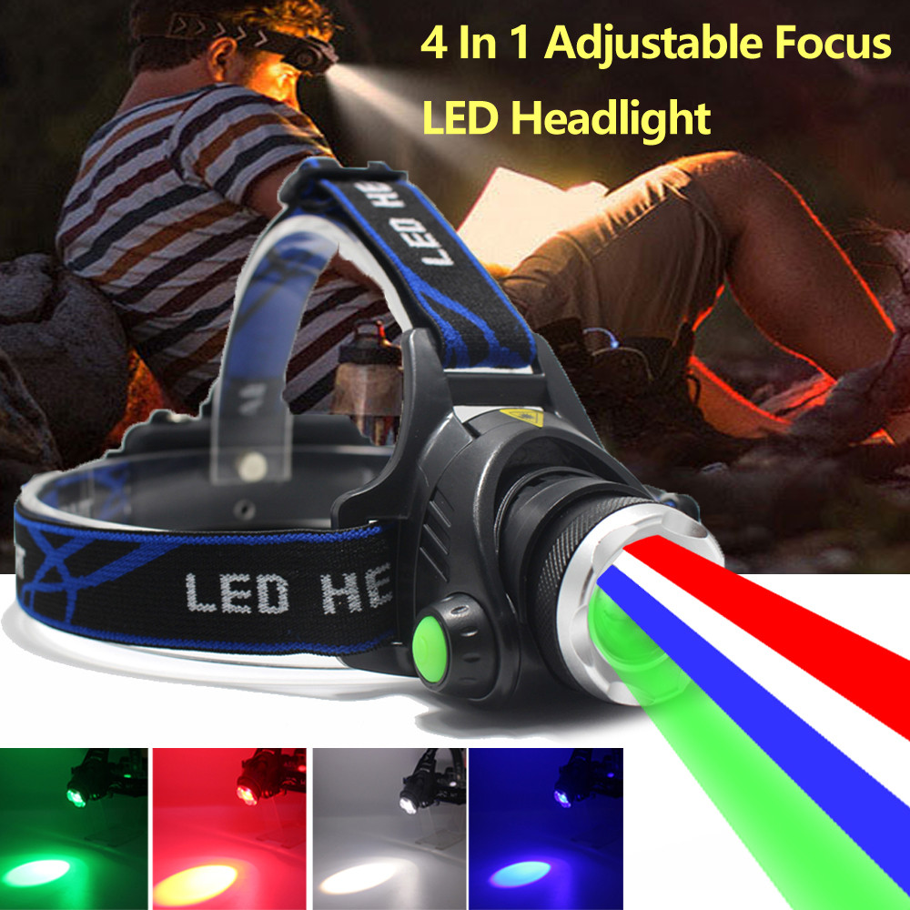 4 in 1 Red/Green/Blue/White Headlamp XPG LED Adjustable Focus Headlight ...