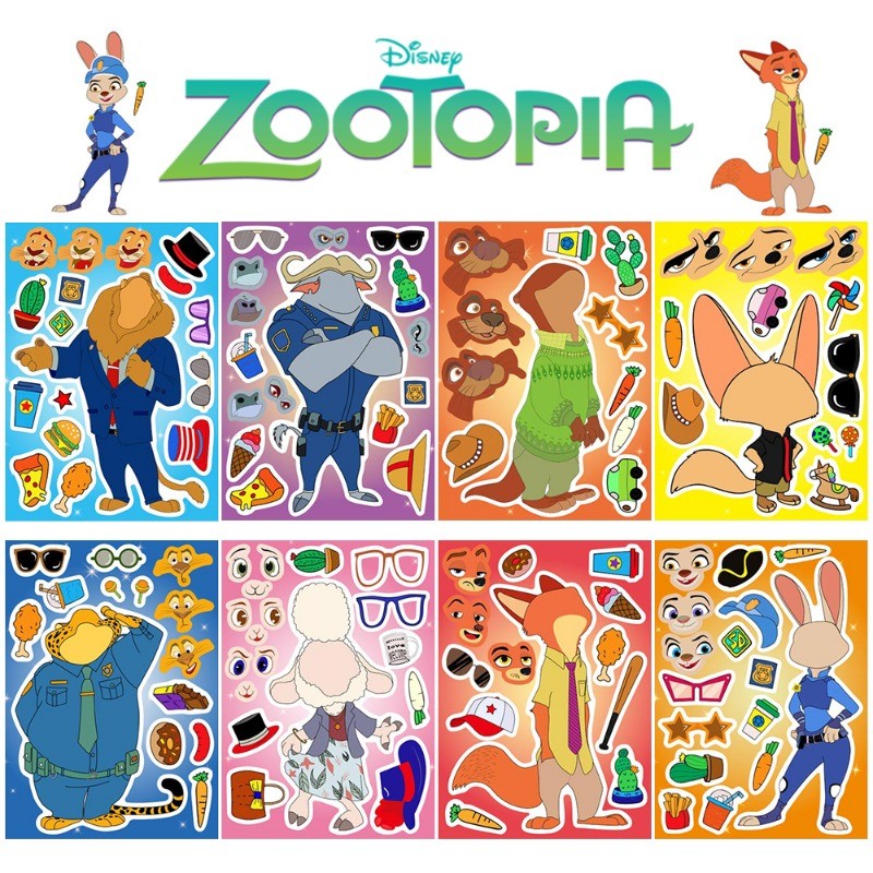 8sheets/bag Disney Cartoon Zootopia Themed Puzzle Stickers for Children ...