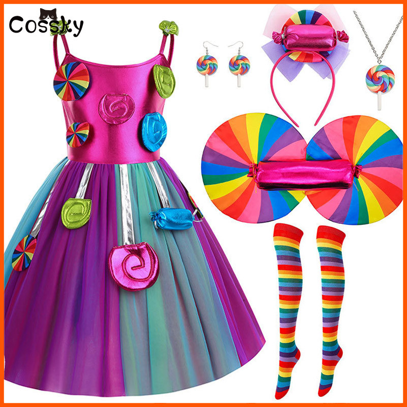 Rianbow Lollipop Candy Costume Girls Princess Dress Birthday Carnival ...
