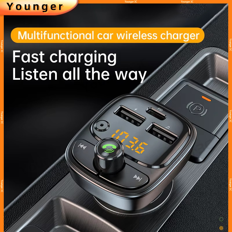 USB/TF Card Playback Bluetooth Receiver Car Charger Adapter With Digital Display 2USB+PD30W ...