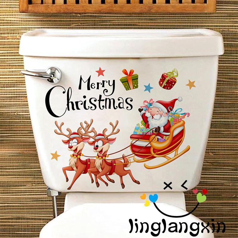 LLX-Christmas Stickers Santa Reindeer Decals Toilet Seat Stickers for ...
