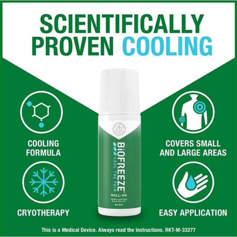 ORIGINAL Biofreeze Roll-on 3oz. 89ml Cold therapy pain reliever sore muscle arthritis relief ...