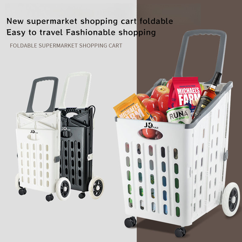 Heavy Duty Plastic Foldable Collapsible 4 Wheeled Grocery Supermarket ...