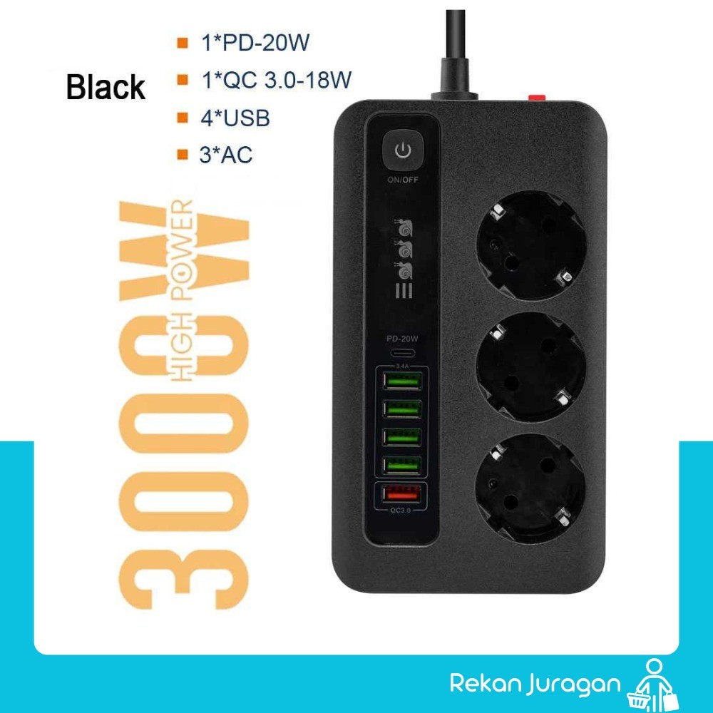 Buzz Multifunctional Multiport Socket Terminal Power Strip 3 Plug EU ...