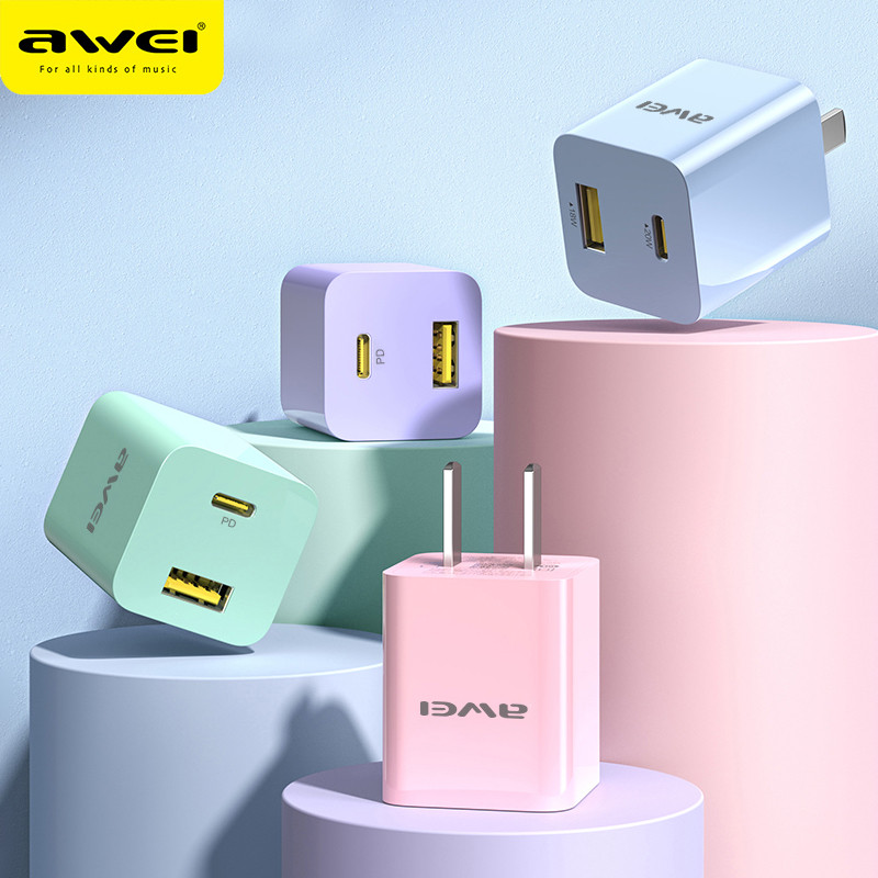 XYJ-Awei PD26 PD 20W Fast Charger Adapter Quick Charge QC 3.0 3 Pin UK USB A Type C Charger for ...