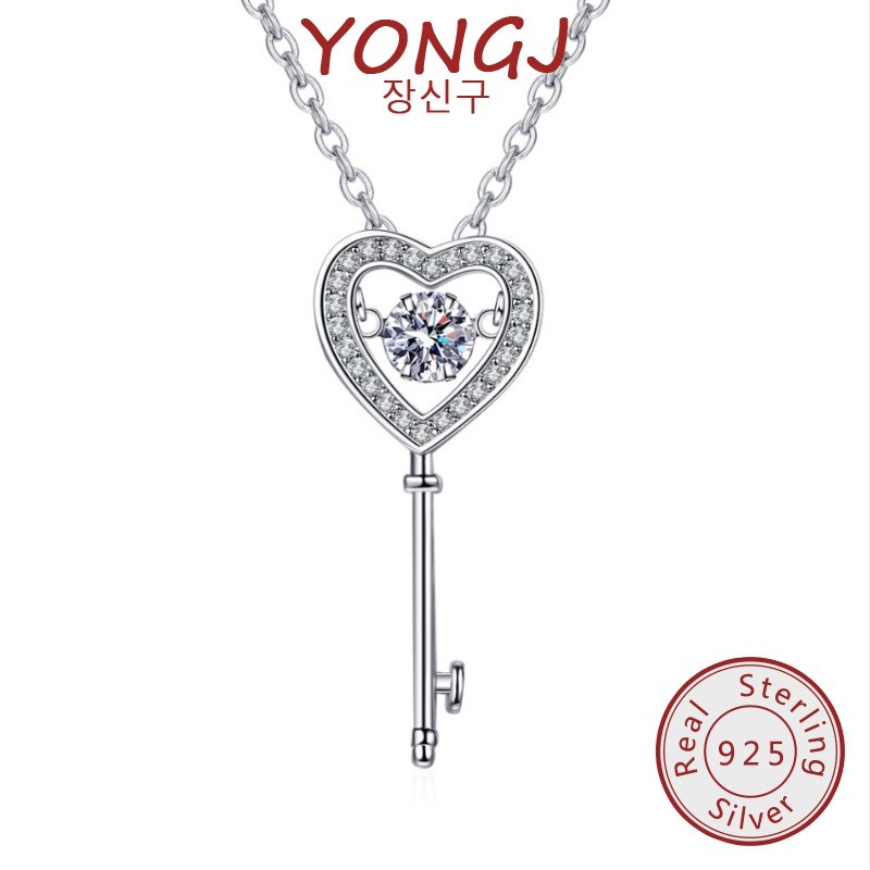 925 Silver Temperament Simple Diamond-encrusted Love Key Pendant ...