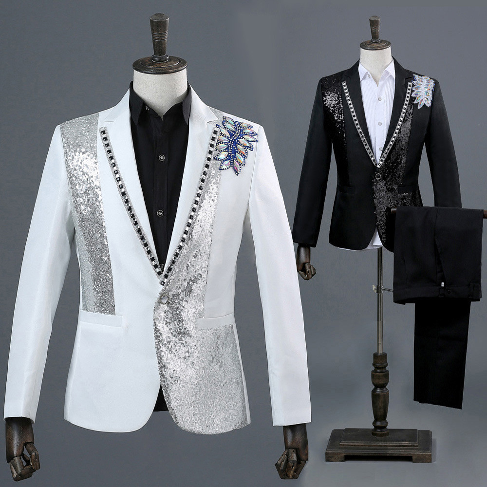 Studio photo black and white inlaid color diamond suit Host dress ...