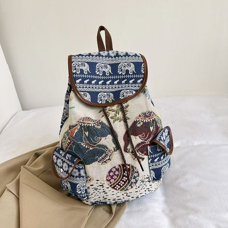 Large - Capacity Ethnic - Style Embroidered Elephant Canvas Backpack ...