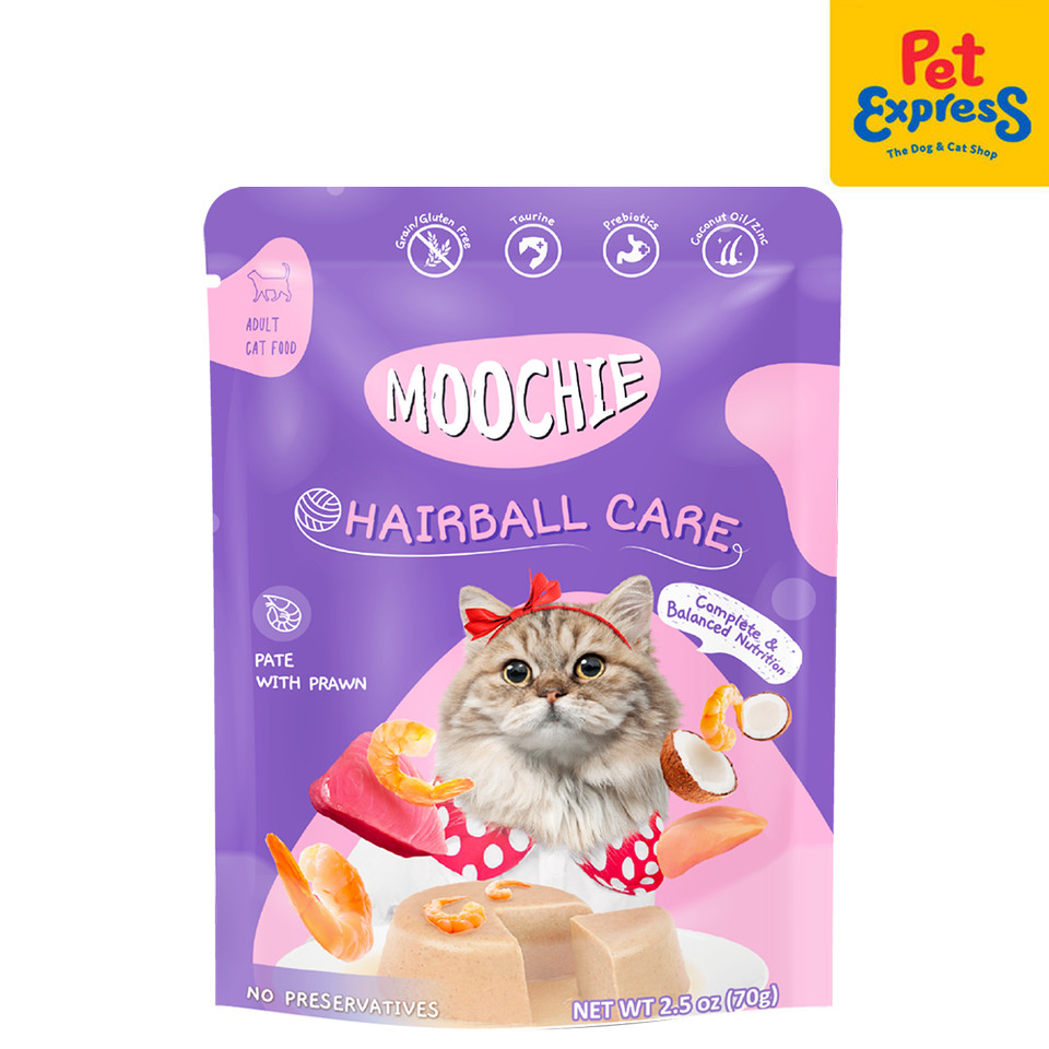 Moochie Adult Hairball Care Pate with Prawn Wet Cat Food 70g (12 ...