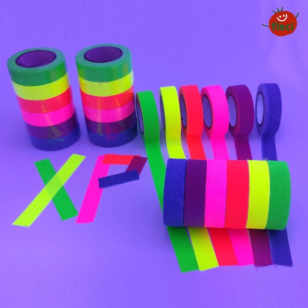 FLECI Neon Gaffer Cloth Tape, 6 Colors Self-Adhesive UV Reactive Tape ...