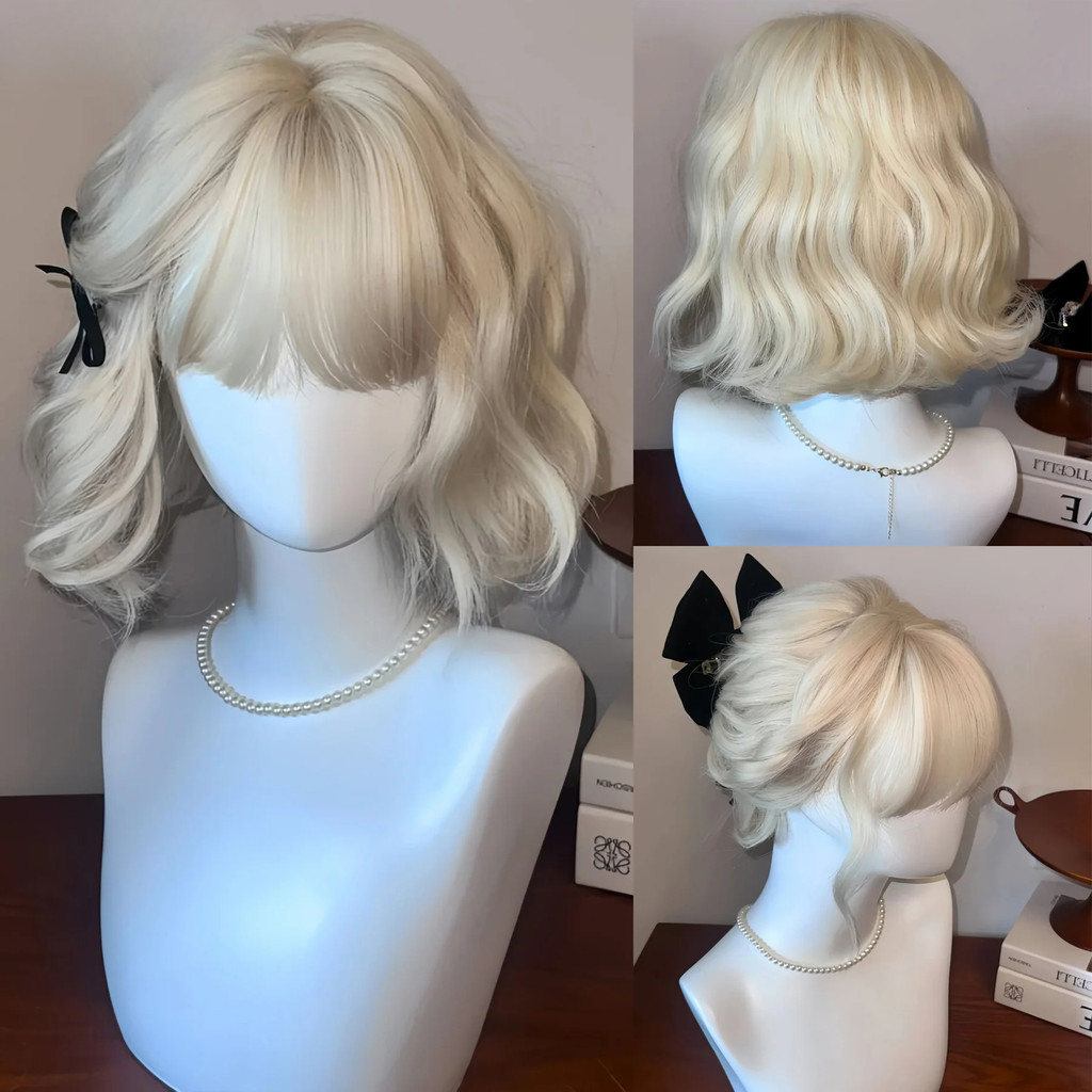 Blonde Synthetic Wigs Short Natural Wave Hair Wig for Women Party Daily ...