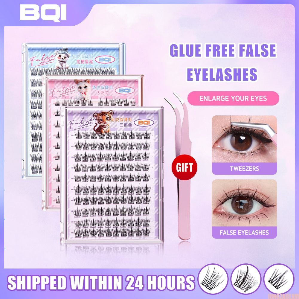 BQI Glue Free False Eyelashes, 100-120 Clusters C Curl, Self Adhesive ...