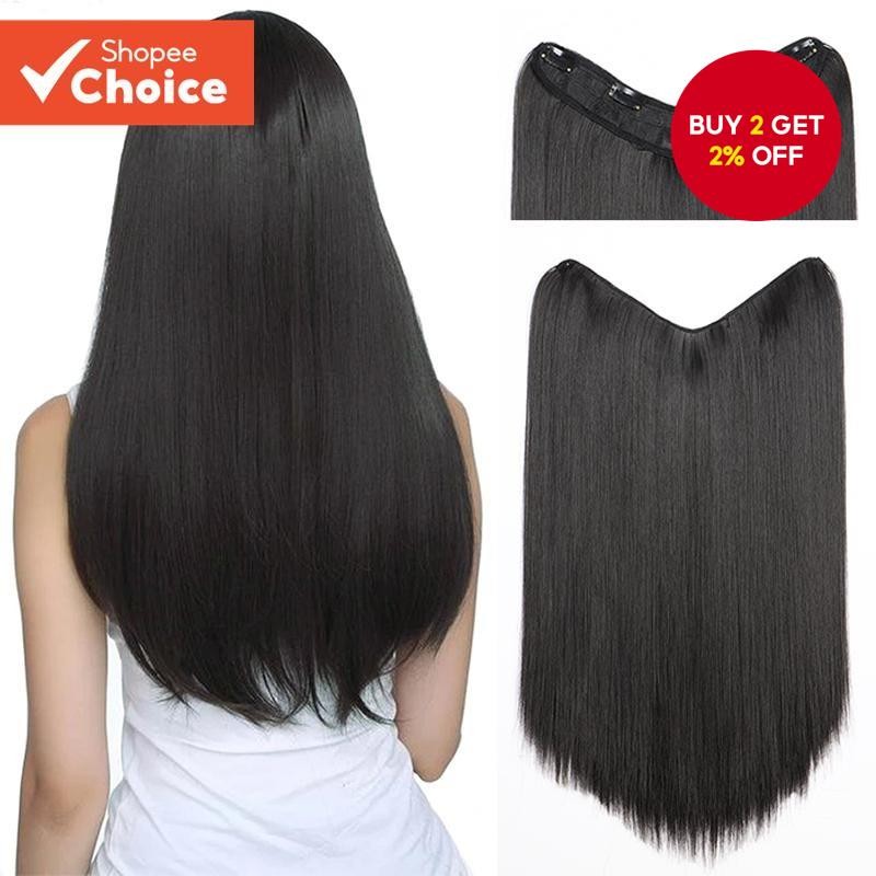 45cm Synthetic Long Hair Extension Clip In Hair One Piece V-shaped Wavy ...