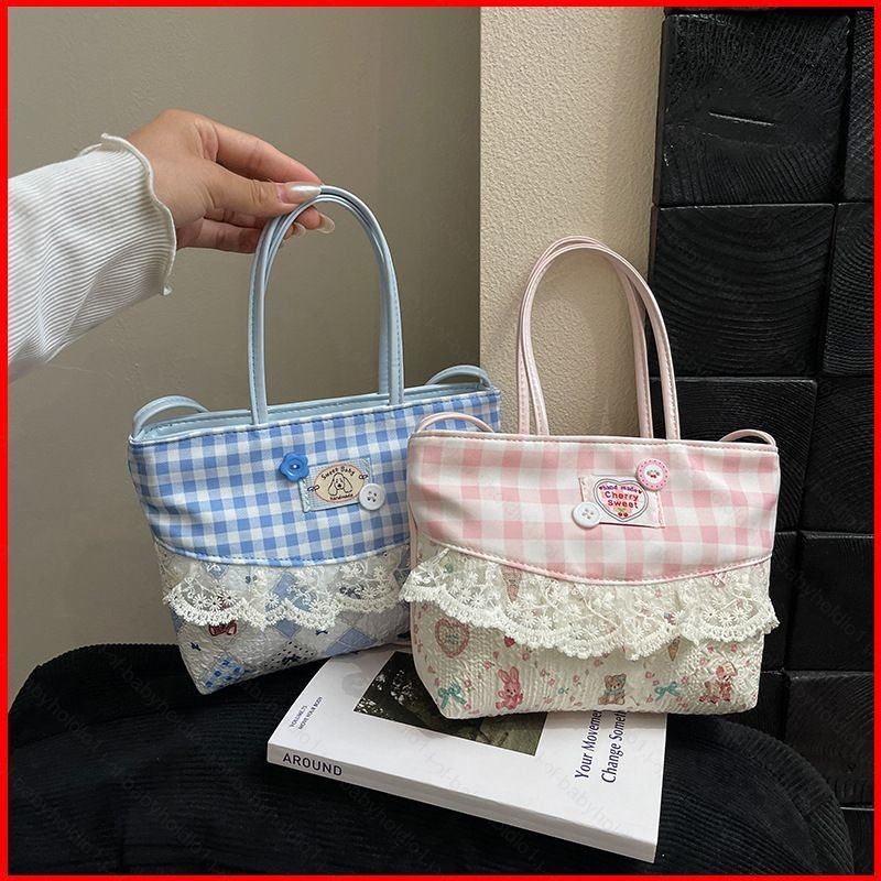 Checkered Handbag summer fresh cherry for work hand-held small bag ...