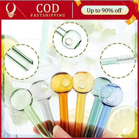 8PCS Colorful Glass Straws And 1pc Brush, Heat Resistant Drinking ...