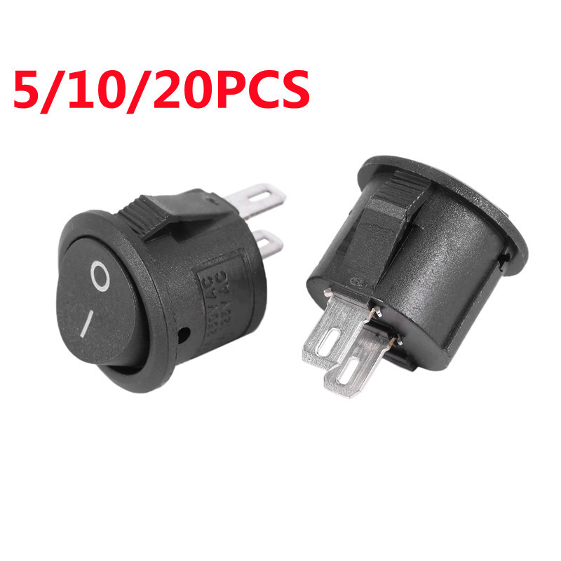 5/10/20Pcs SPST Black Button On/Off Round Rocker Switch AC 6A/125V 3A ...