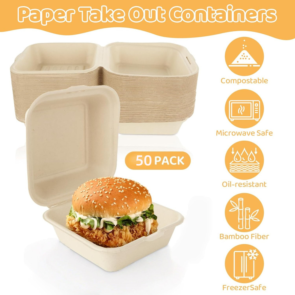 Natural Bagasse Hamburger Box Eco Clamshell | Leak-Proof Dessert & Cake ...