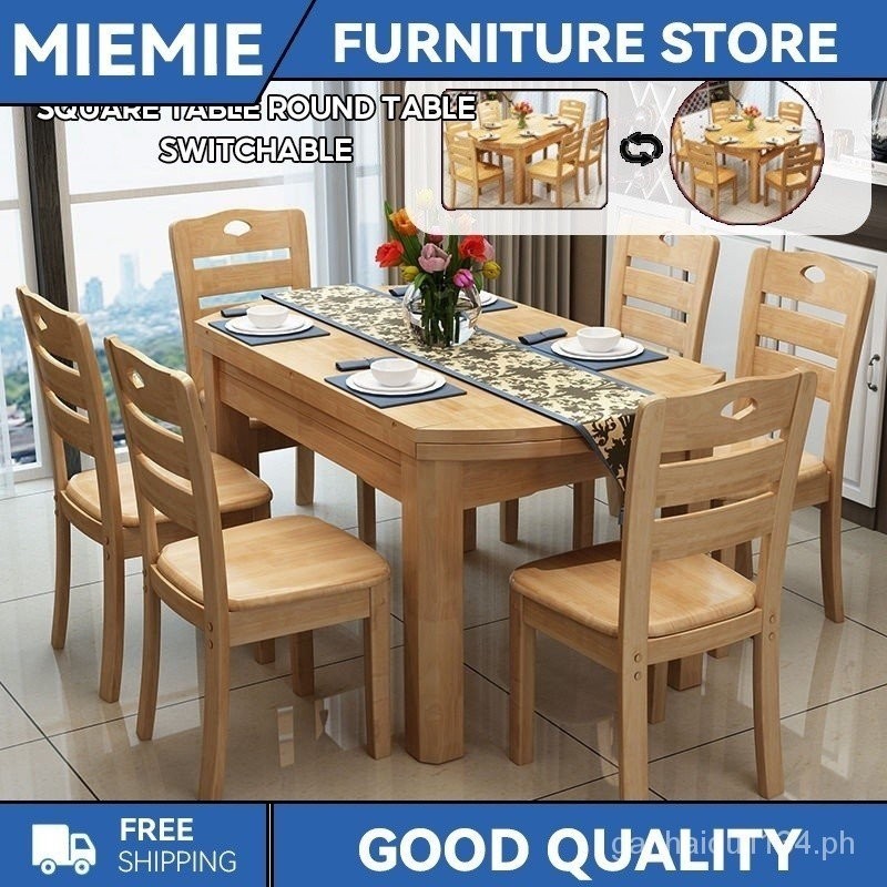Pl Solid Wood Dining Table Dining Chair Foldable And Retractable Dining ...
