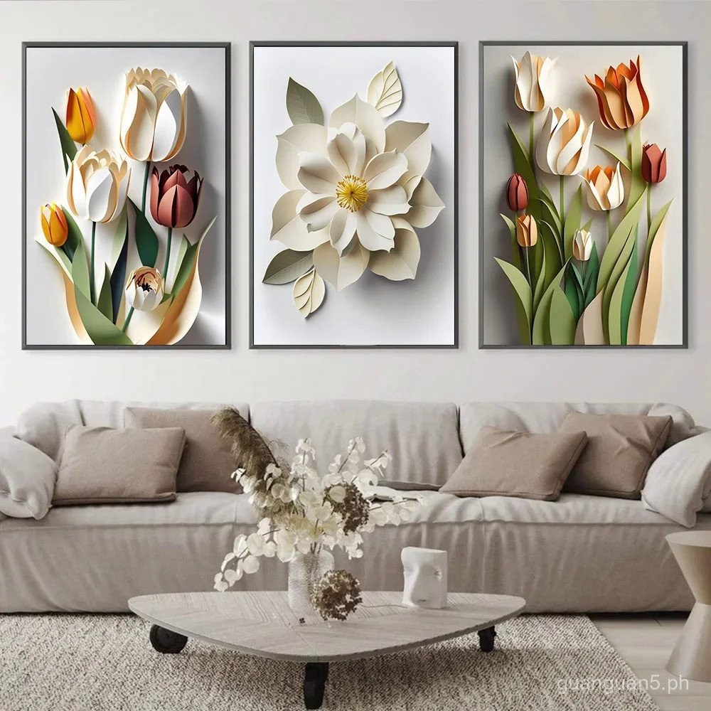 Nordic Simple Aesthetics Wall Art 3D Flowers HD Oil on Canvas Posters ...