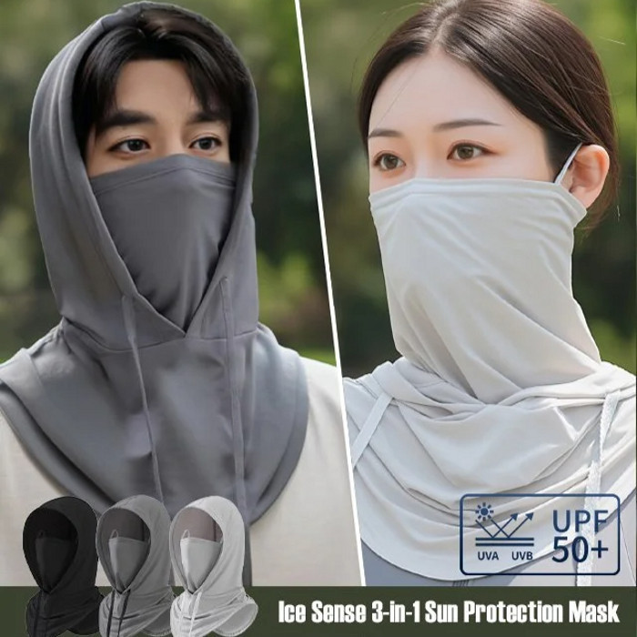 [Full Face Neck Shoulder Protwction] Ice Silk Face Mask Hat Combo/3-In ...