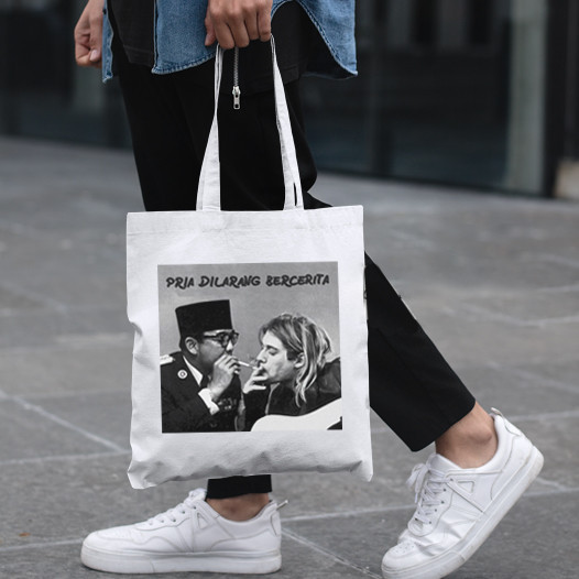 Soekarno x Kurt Cobain Screen Printed Tote Bag Men are prohibited from ...
