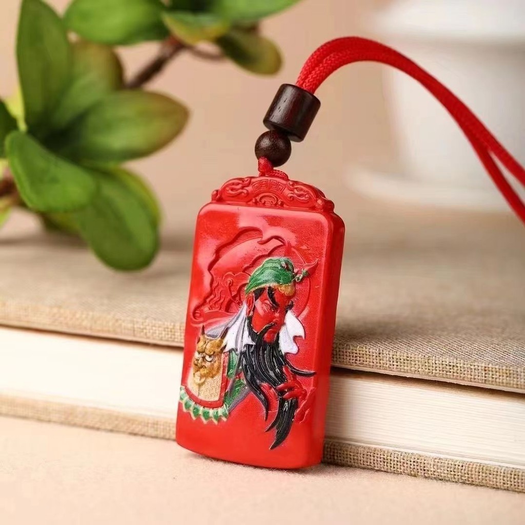 Cinnabar necklace pendant painted royal dragon and Guan Gong's birth ...