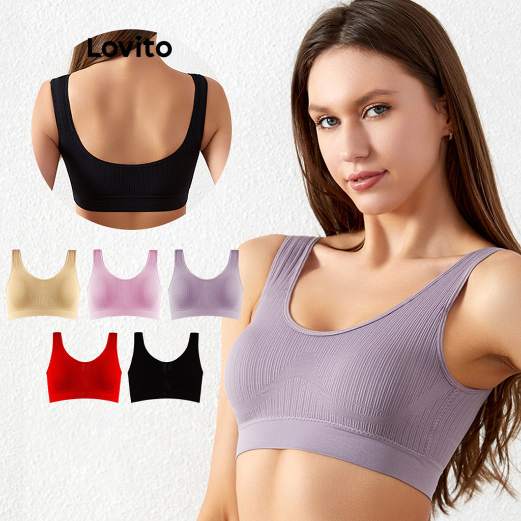 Lovito Women Sporty Plain Basic Sports Bra LNE59290 | Shopee Philippines